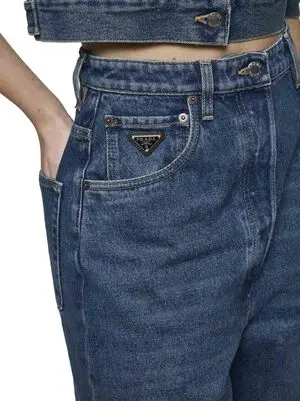 Prada Logo Plaque Balloon Jeans - Blue