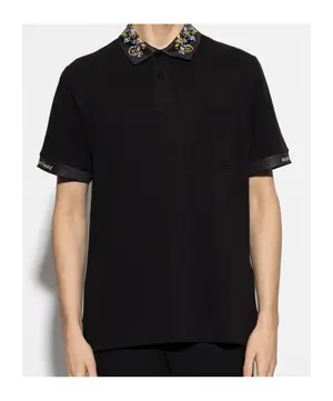 Versace Baroque Collar Polo Shirt - Black