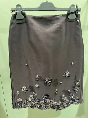 Prada Embellished Raw-cut Hem Midi Skirt - Grey