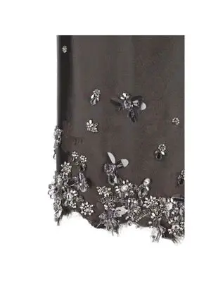 Prada Embellished Raw-cut Hem Midi Skirt - Grey