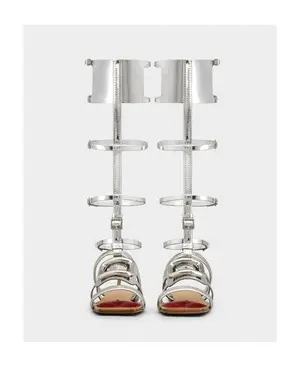 ROGER VIVIER Silver Metal Buckle Leather Sandals