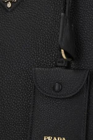 Prada Triangle Logo Top Handle Bag - Black