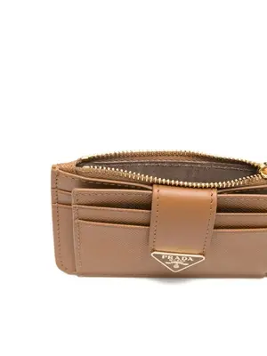 Prada Saffiano And Smooth Leather Card Holder - Brown