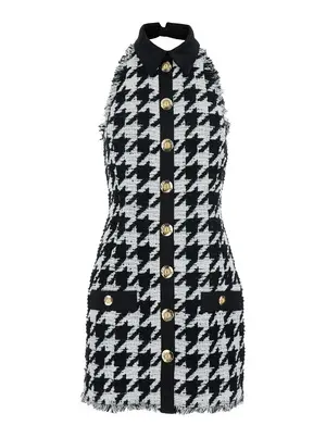 Balmain Houndstooth Button-detailed Mini Dress