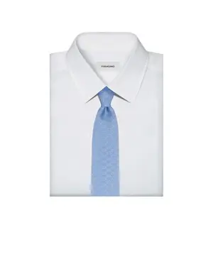 FERRAGAMO Gancini Printed Silk Neck Tie - Light Blue