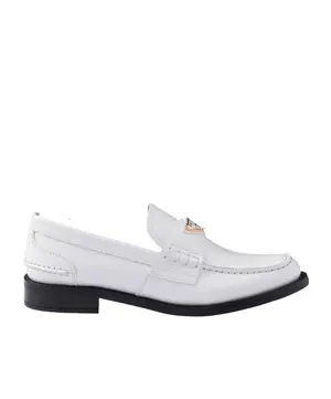 Prada Leather Slip-on Loafers With Enamelled Logo - White