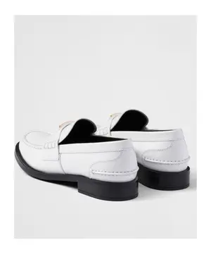 Prada Leather Slip-on Loafers With Enamelled Logo - White