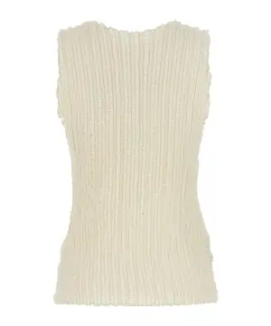 Issey Miyake Sleeveless Round Neck Pleated Top - Asa White