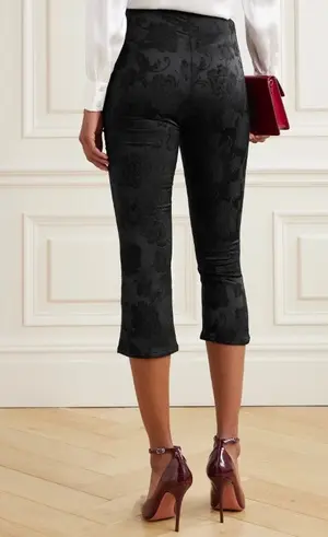 Alessandra Rich Cropped Satin-jacquard Skinny Pants