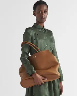Prada Large Leather Tote Bag With Embossed Logo
