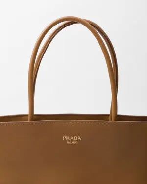 Prada Large Leather Tote Bag With Embossed Logo