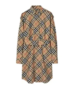 Burberry Checked Belted Shirt Dress - Nude