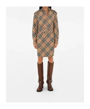 Burberry Checked Belted Shirt Dress - Nude