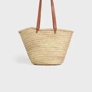 Celine Medium Classic Panier In Palm Leaves And Calfskin