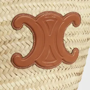 Celine Medium Classic Panier In Palm Leaves And Calfskin