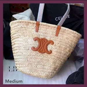 Celine Medium Classic Panier In Palm Leaves And Calfskin