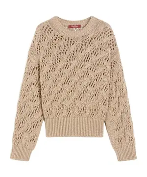 Max Mara Crewneck Knitted Jumper With Lurex - Gold