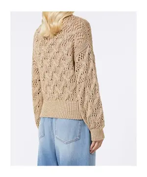 Max Mara Crewneck Knitted Jumper With Lurex - Gold