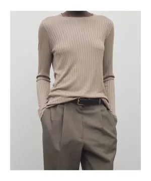THE ROW Ribbed Long-sleeve Top - Beige