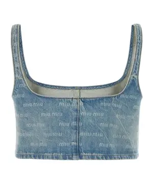 Miu Miu Sleeveless Cropped Top With All-over Logo Print
