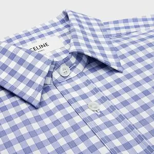 Celine Cropped Vichy Cotton Shirt With Triomphe Embroidery