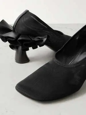 Dries Van Noten Curved Block Heel Pumps With Ruffled Trim