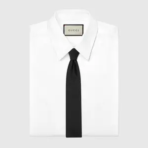 Gucci Silk Neck Tie With Double G Embroidery - Black