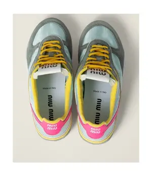 Miu Miu Technical Fabric And Suede Sneakers - Fennel/fuchsia