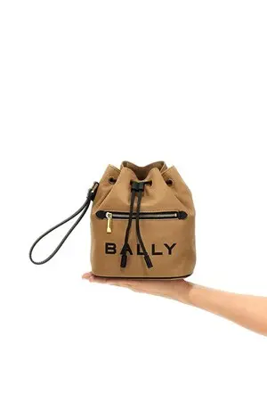 Bally Logo Printed Bar Mini Bucket Bag - Brown