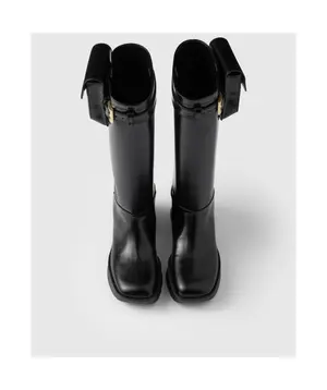 Prada Knee High Block Heel Boots With Pouch Detail