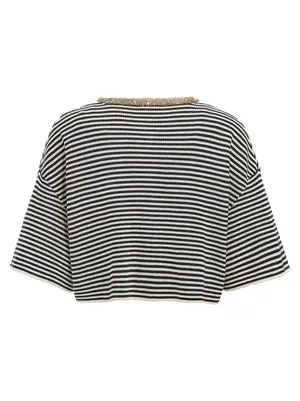 Brunello Cucinelli Striped Sequin Embellished Cardigan