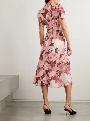 Erdem Lace-up Pleated Printed Dress - Pink