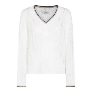 Brunello Cucinelli Embellished V-neck Knitted Jumper - Light-colored