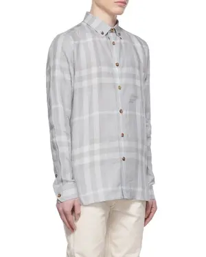 Burberry Button-down Collar Check Linen Shirt