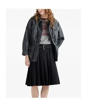 Prada Belted Pleated Midi Skirt - Blue