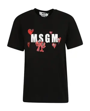 MSGM Logo Printed Crewneck T-shirt - Black