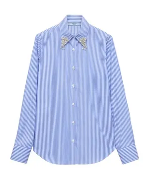 Prada Embellished Striped Long Sleeve Shirt - Light Blue