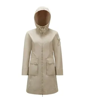Moncler Laerte Parka Coat With Drawstring Waist And Hood - Beige