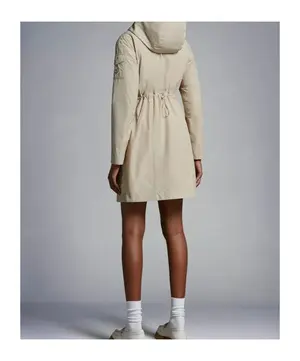 Moncler Laerte Parka Coat With Drawstring Waist And Hood - Beige