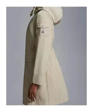 Moncler Laerte Parka Coat With Drawstring Waist And Hood - Beige