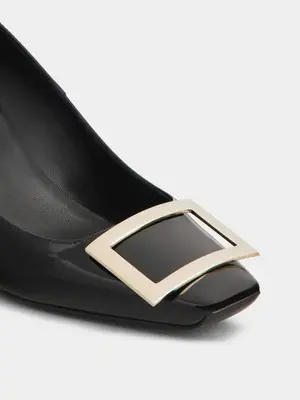 ROGER VIVIER Trompette Patent Leather Pumps With Metal Buckle - Black