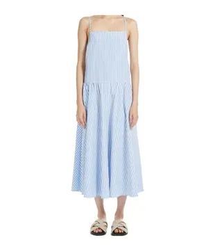 Max Mara And White Striped Midi Dress - Blue