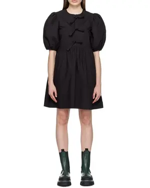 GANNI Poplin Tie String Mini Dress - Black