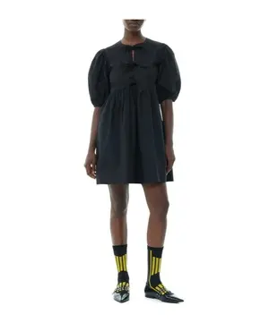 GANNI Poplin Tie String Mini Dress - Black