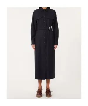 Max Mara Wool Flannel Belted Shirt Dress