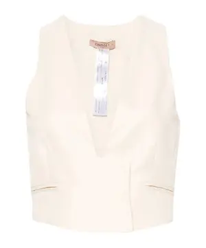 TWINSET Cropped V-neck Waistcoat - White