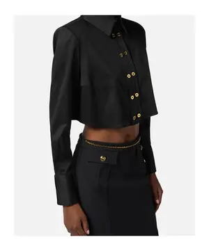 Elisabetta Franchi Cropped Satin Shirt With Wide Cuffs