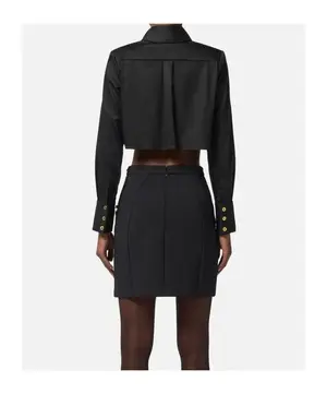 Elisabetta Franchi Cropped Satin Shirt With Wide Cuffs