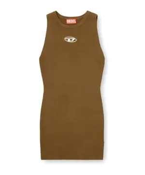 DIESEL® Ribbed Metallic Logo Dress - Brown