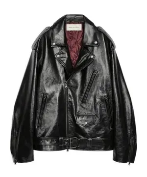 Dries Van Noten Leather Biker Jacket With Belted Waist